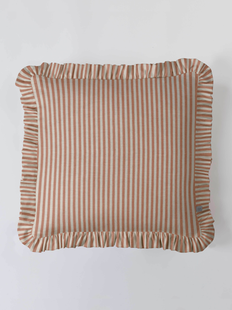 Ticking Stripe Brick Frilled Cushion | Edinburgh Weavers Home